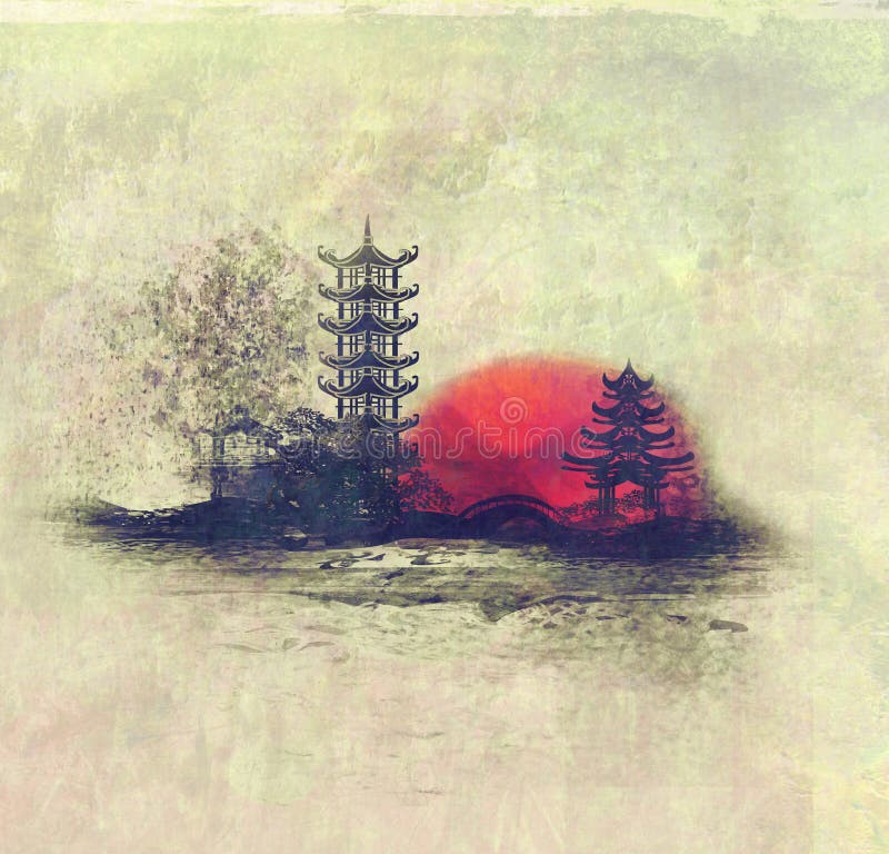 Sunrise in Japan stock illustration. Illustration of famous - 76726323