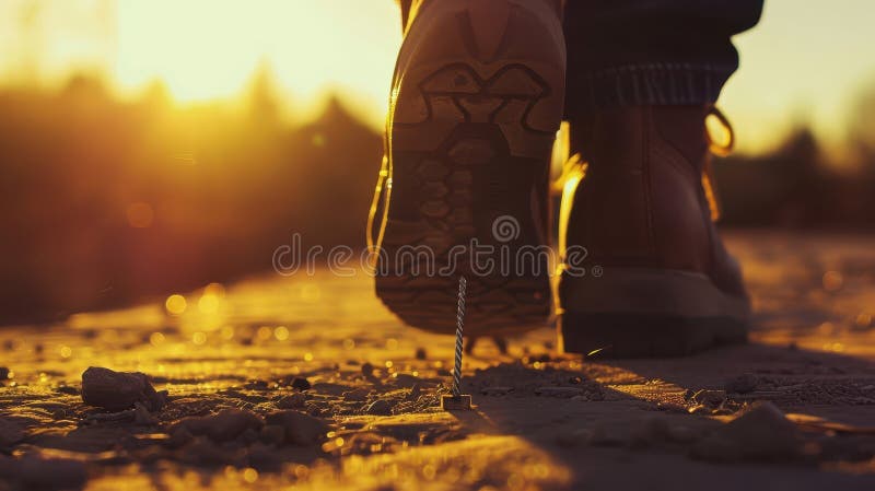 Sunrise Journey of a Hiker Avoiding Sharp Object on Trail Stock Photo ...