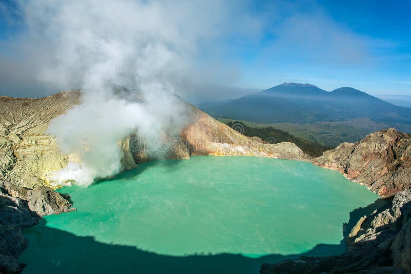 Sunrise at Kawah Ijen, Panoramic View, Indonesia Stock Photo - Image of ...