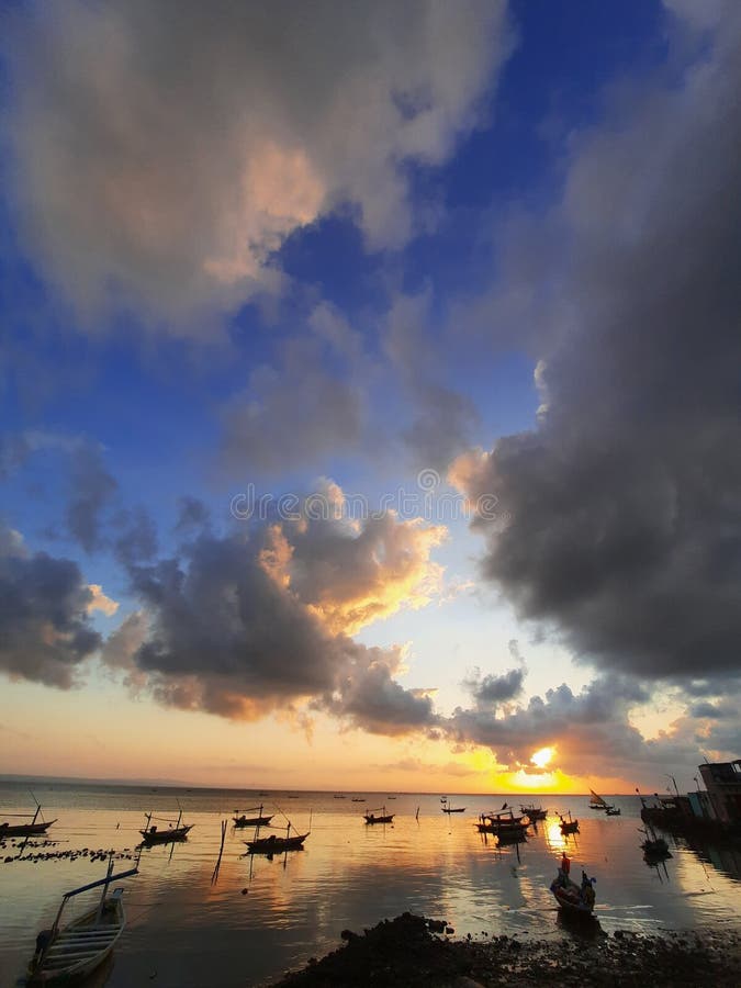 Kenjeran beach surabaya stock image. Image of boat, sunrise - 228639719