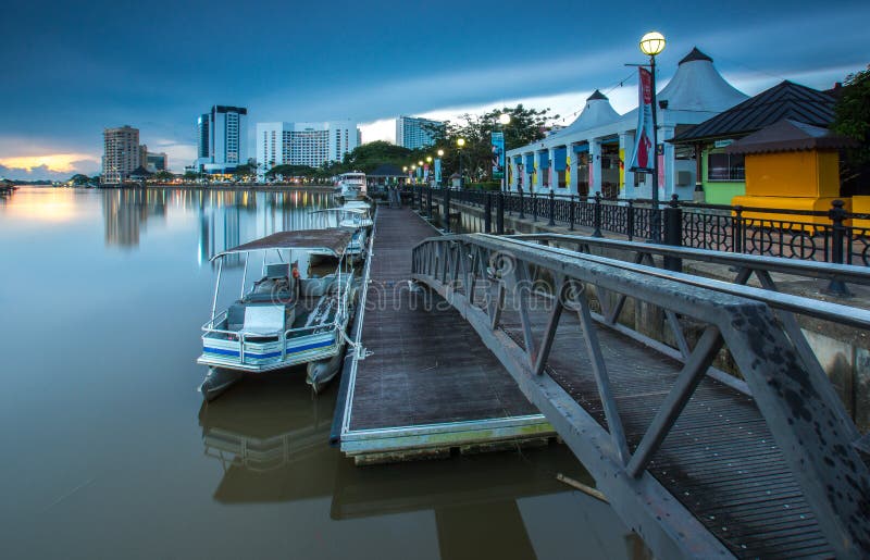 Kuching waterfront stock photo. Image of pontoon, lake - 106008064