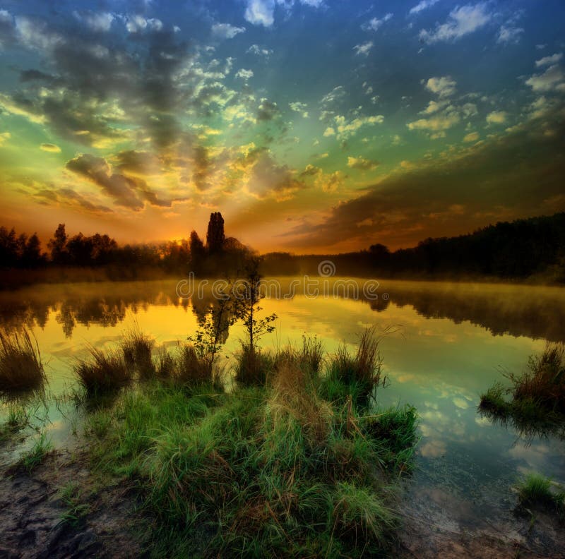 Sunrise at the lake stock image. Image of marsh, peaceful - 10319247