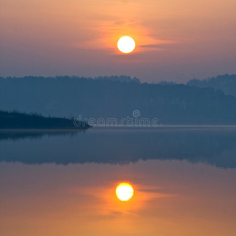Sunrise in the lake. stock photo. Image of light, fishing - 31568912