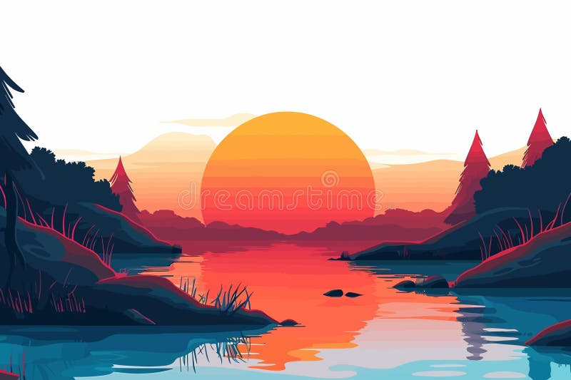 Sunrise Lake Vector Illustration Stock Vector - Illustration of japan ...