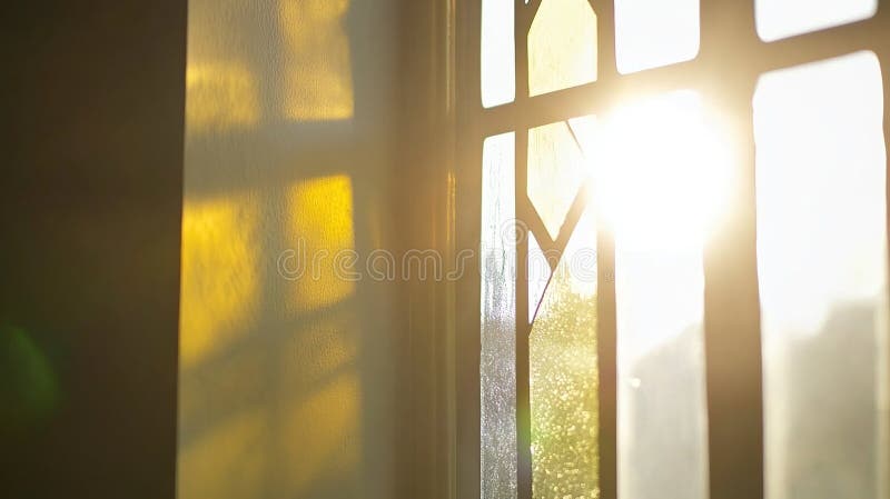 Sunrise through Leaded Glass Window, Interior Shadow Stock Photo ...