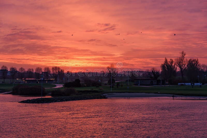 Sunrise at the Leek River in the Netherlands Stock Image - Image of ...