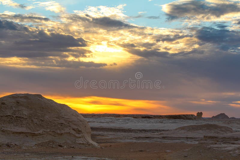 Sunrise in the Libyan Desert White Desert Limestone Formations in the ...