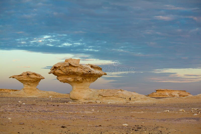 Sunrise in the Libyan Desert White Desert Limestone Formations in the ...