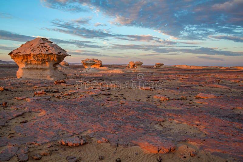 Sunrise in the Libyan Desert White Desert Limestone Formations in the ...