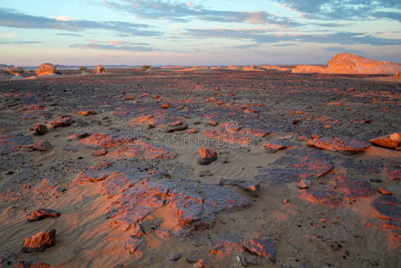 Sunrise in the Libyan Desert White Desert Limestone Formations in the ...