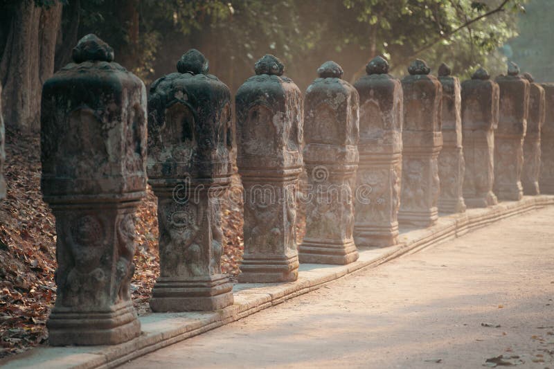 Sunrise Light Shining through at Temple in Angkor Complex Cambodia ...