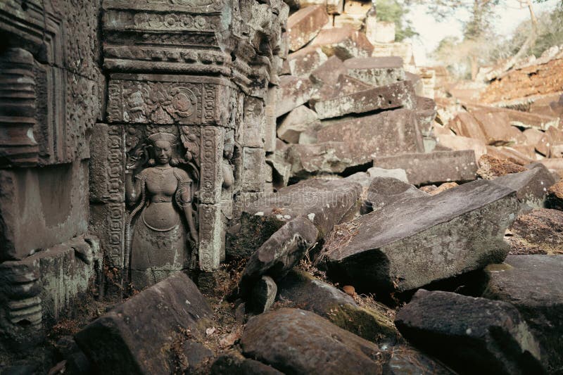 Sunrise Light Shining through at Temple in Angkor Complex Cambodia ...