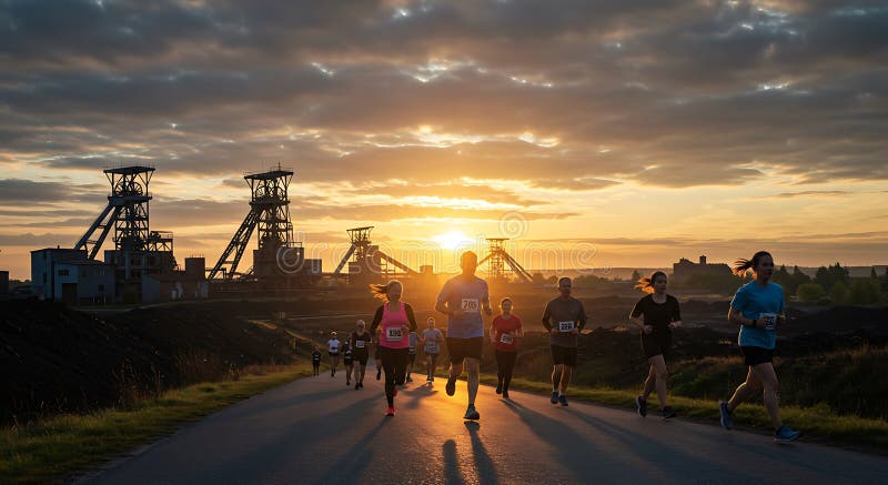 Sunrise Marathon Run stock illustration. Illustration of scenic - 378531660