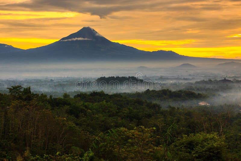 Mt merapi sunrise view stock photo. Image of landscape - 255464682