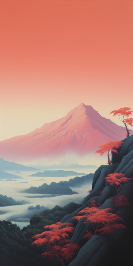 Sunrise Mist: a Stunning Landscape Illustration of Japan Stock Photo ...