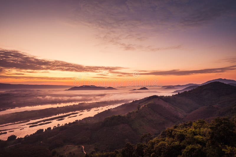 Sunrise and the Mist in Winter Morning Stock Image - Image of sunrise ...