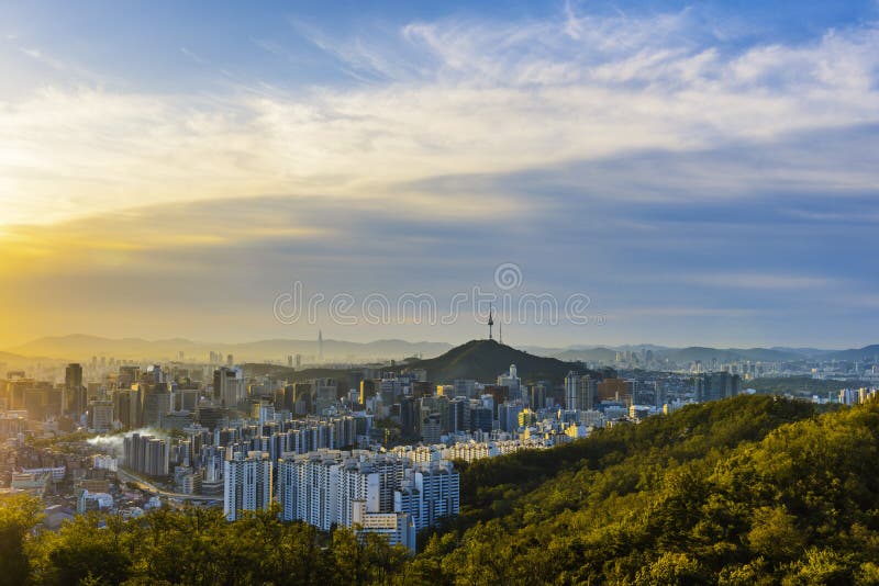 Sunrise and Misty at Seoul,South Korea Stock Image - Image of landscape ...