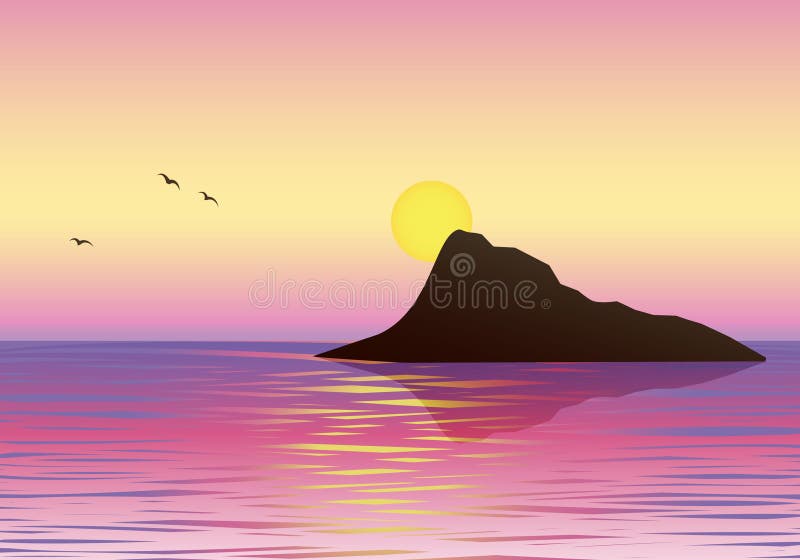 Sunrise. Morning Landscape on the Sea. Vector Illustration. Stock ...