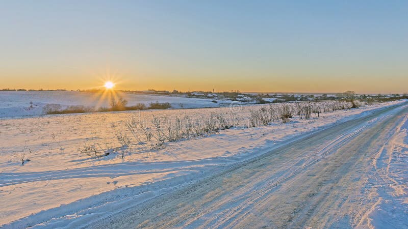 Single Tree on the Side of Gravel Road in the Winter on the Prairies ...