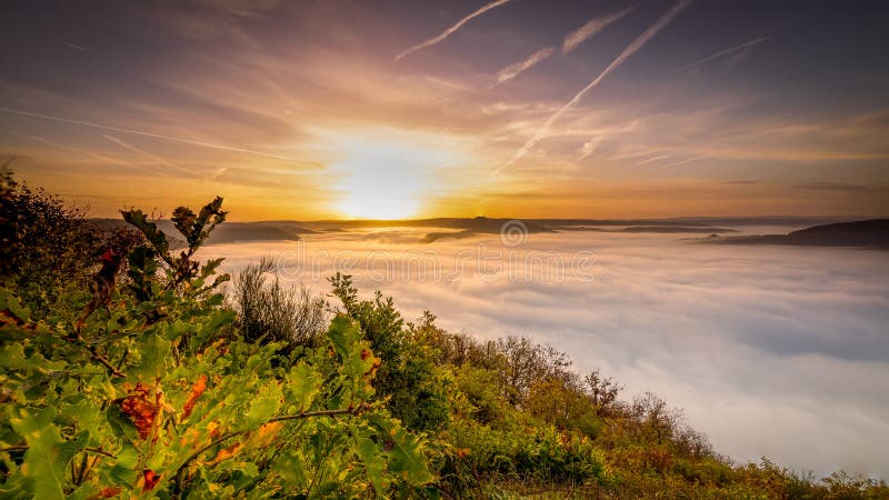 Sunrise at the Mosel loop stock photo. Image of gold - 265284618