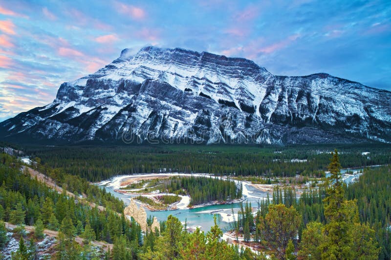 Sunrise on Mount Rundle, Banff National Park, Alberta Stock Photo ...