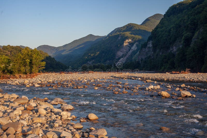 Sunrise at the Mountain River Stock Image - Image of rural, sunrise ...