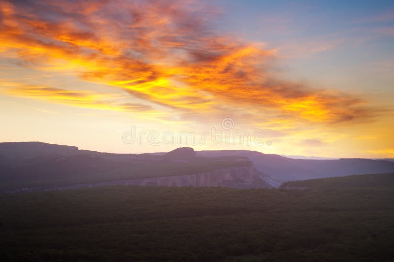 Sunrise in mountains stock image. Image of heaven, forest - 96536087