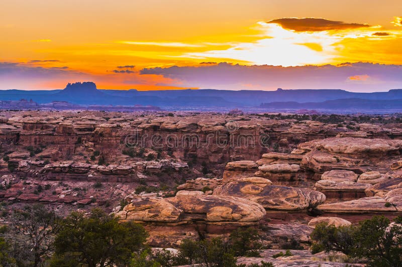 Sunrise in Needles District Stock Image - Image of crevices ...