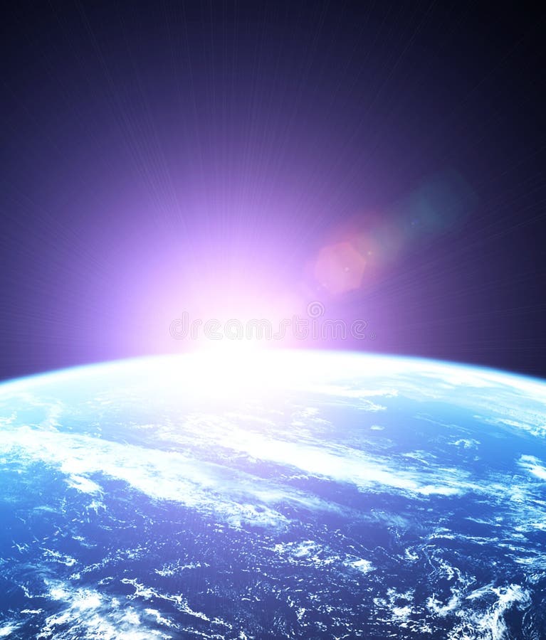 Earth with Sunrise in Space Stock Illustration - Illustration of ...