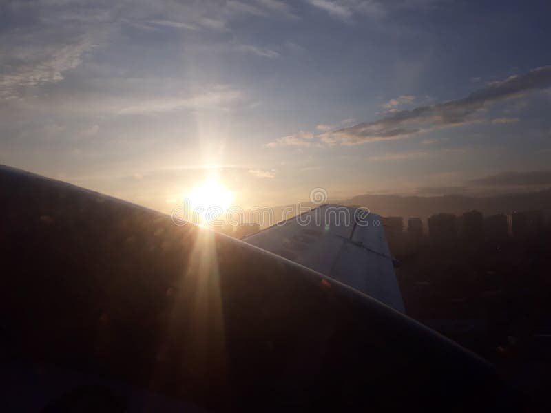 Sunrise Over an Aeroplane Wing Flying Stock Photo - Image of flight ...