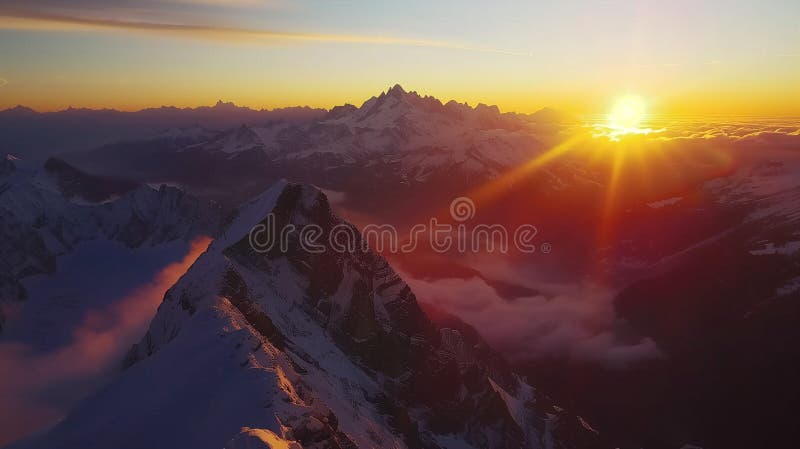 Sunrise over the Alps stock illustration. Illustration of beauty ...