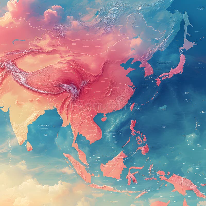 Sunrise Over Asia: Abstract Digital Map Illustration Stock Illustration ...