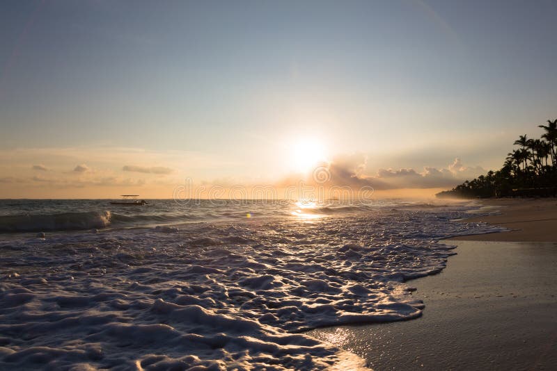 Sunrise Over Atlantic Ocean Waves, Bavaro Beach Stock Photo - Image of ...