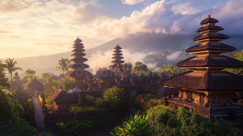Sunrise Over Balinese Temple Complex Stock Photo - Image of landscape ...