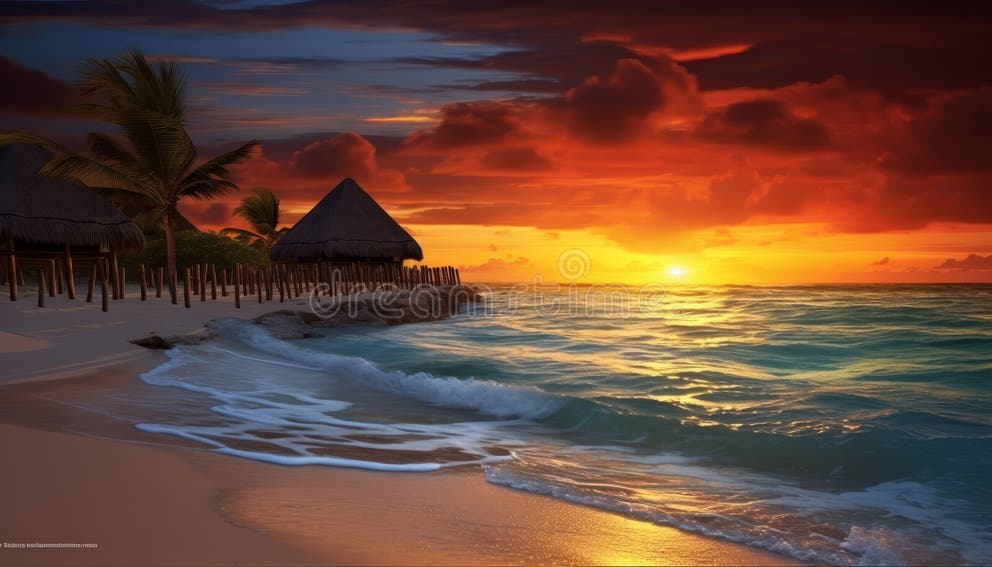 Sunrise Over Beach in Cancun Stock Illustration - Illustration of ...