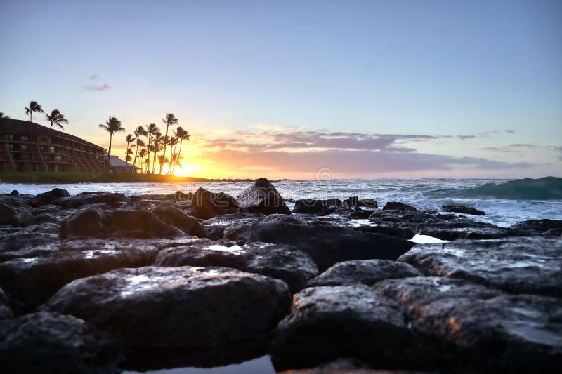Sunrise Over the Beach in Kauai, Hawaii Stock Photo - Image of travel ...