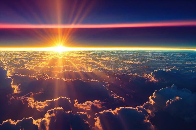 Sunrise Over Blue Misty Clouds in Sunrise Dramatic Sky. Stock ...