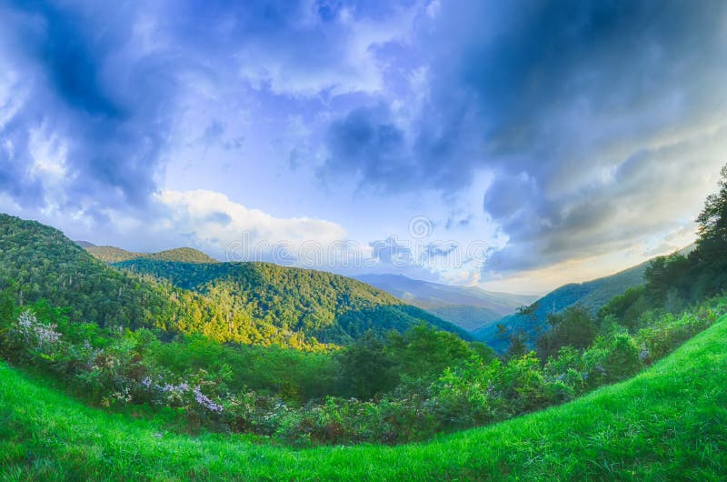 Sunrise Over Blue Ridge Mountains Stock Photo - Image of evening ...