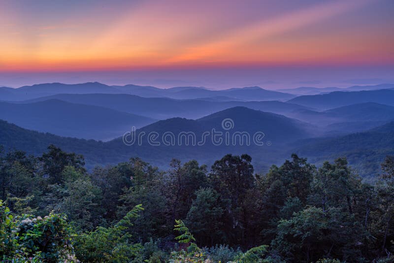 Sunrise Over Blue Ridge Parkway at the Mills River Overlook Stock Photo ...