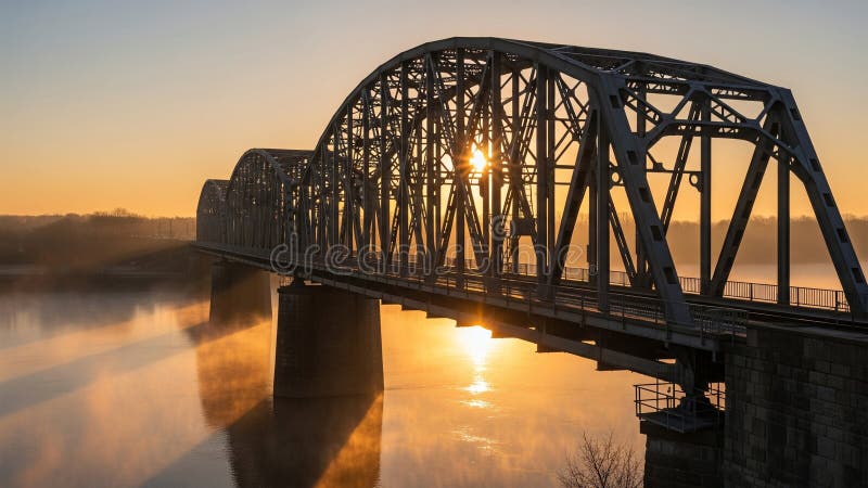 Sunrise over the bridge stock image. Image of architectural - 392482637