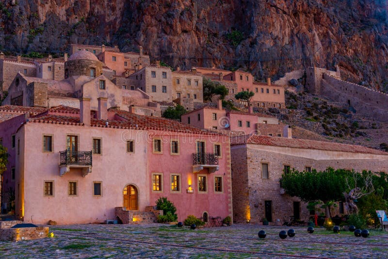 Sunrise Over Chrysafitissa Square in Greek Town Monemvasia Stock Image ...