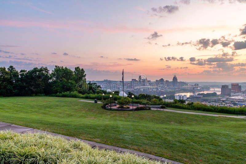 Sunrise Over Cincinnati from Devou Park Stock Photo - Image of banks ...
