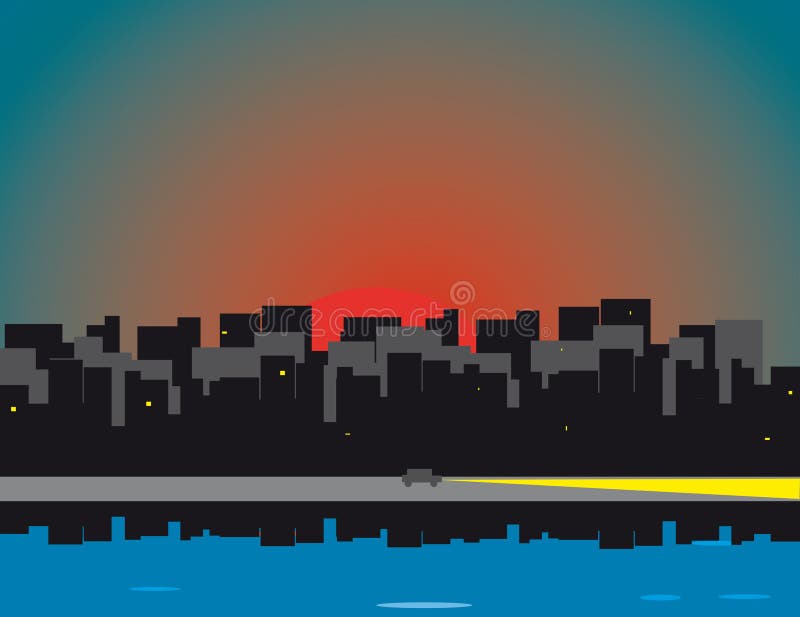 Sunrise over the city stock vector. Illustration of panoramic - 19718115