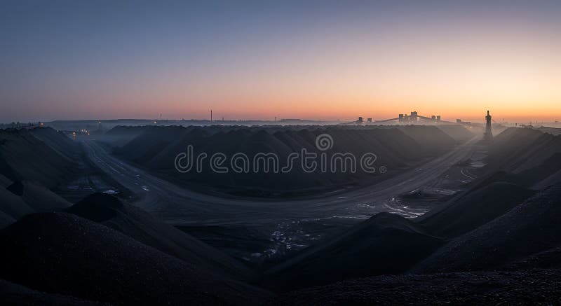Sunrise over Coal Mine stock illustration. Illustration of resources ...