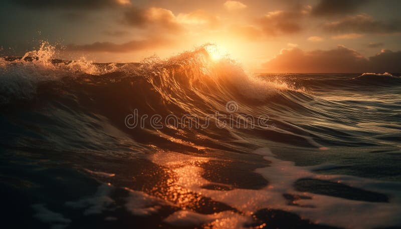 Sunrise Over the Coast, Waves Splashing Idyllically Generated by AI ...