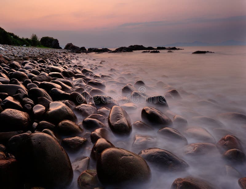 Cobble Stone Beach Of Red Sea On Sunset Stock Image - Image of jordan ...