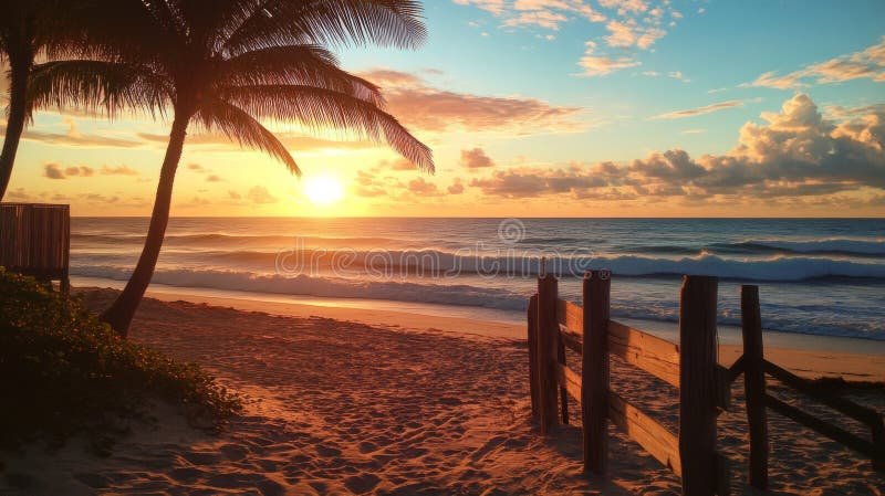 Sunrise Over a Colorful Ocean Beach with Deep Blue Sky and Beams of ...