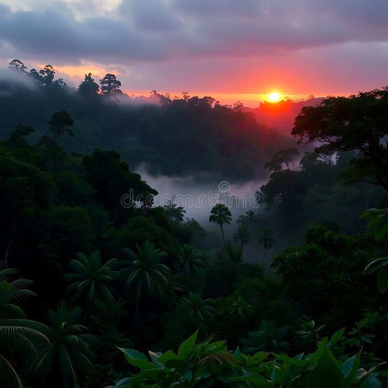 Sunrise Over Costa Rican Rainforest Stock Illustration - Illustration ...