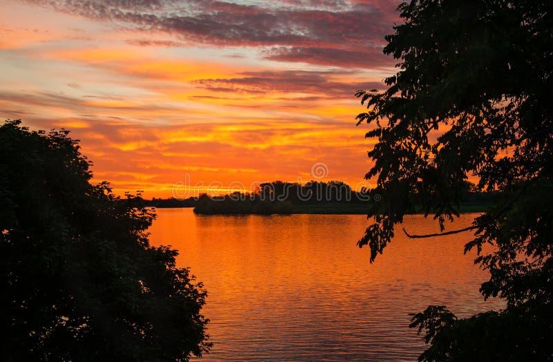 Sunrise Over Detroit River stock photo. Image of river - 58915088