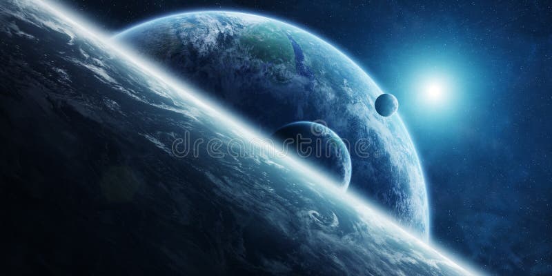Sunrise Over Distant Planet System in Space 3D Rendering Element Stock ...